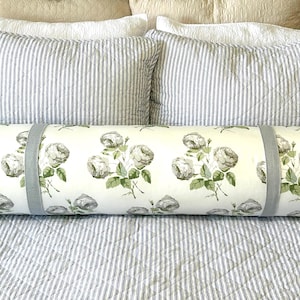 Bowood Cotton Chintz Bolster Green-grey/white-leaf/pink-leaf With Light ...