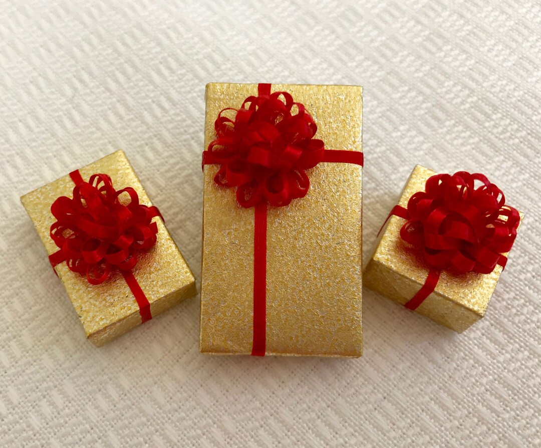 Gold Metallic Packages W Red Bows - Etsy