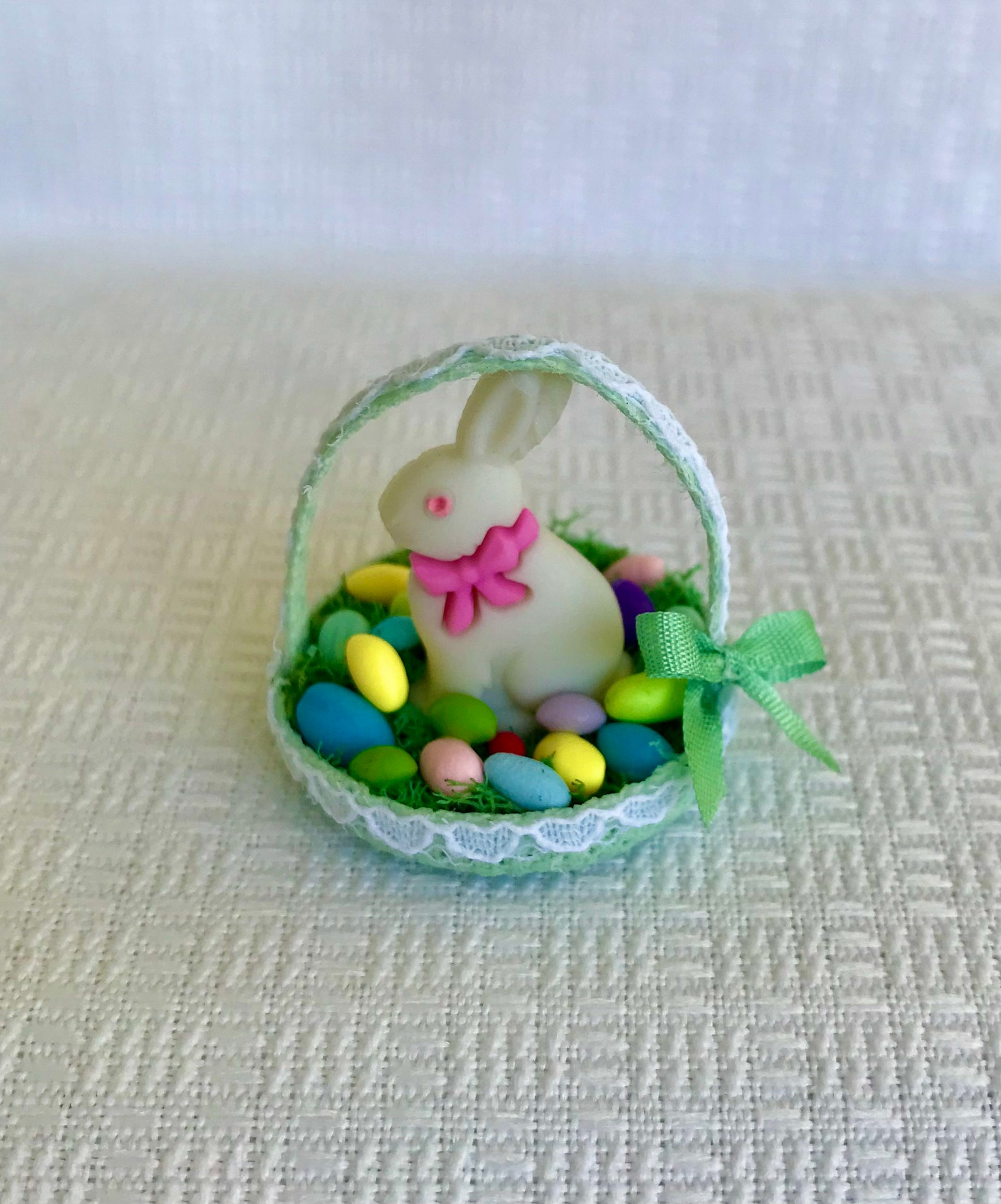 White Bunny in a Basket - Etsy