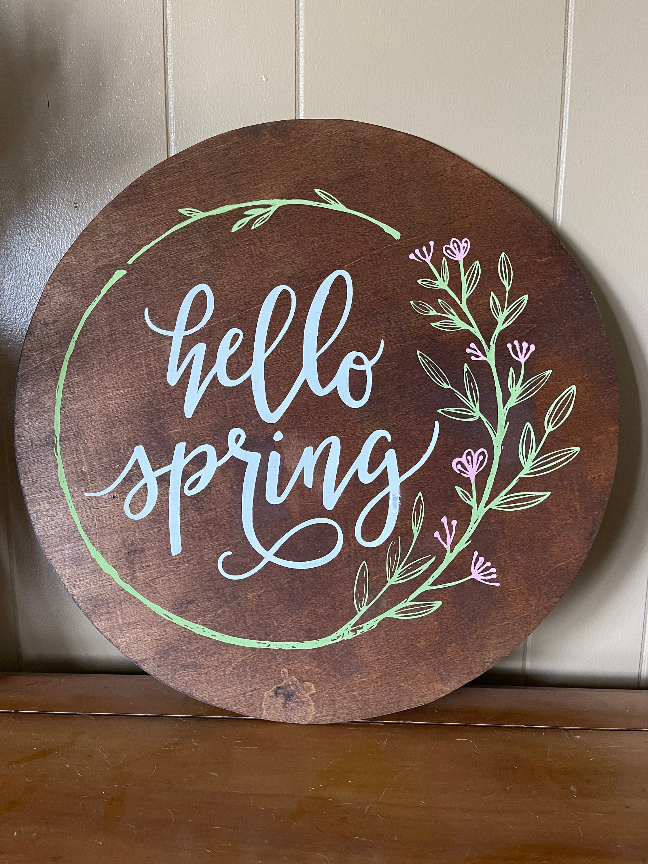 18 Wooden Round Sign, Hello Spring Sign, Door Sign, Spring Decor Sign ...