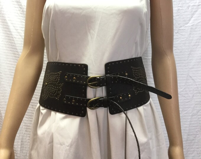 Wide Belt, Boho Belt, Brown, Faux Leather, Studded Belt - Etsy