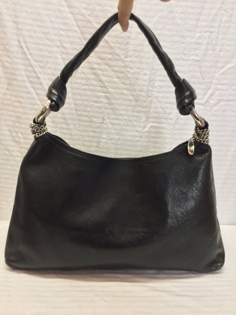 Black Faux Leather Purse, Bag, Silver Chains, Shoulder Bag - Etsy