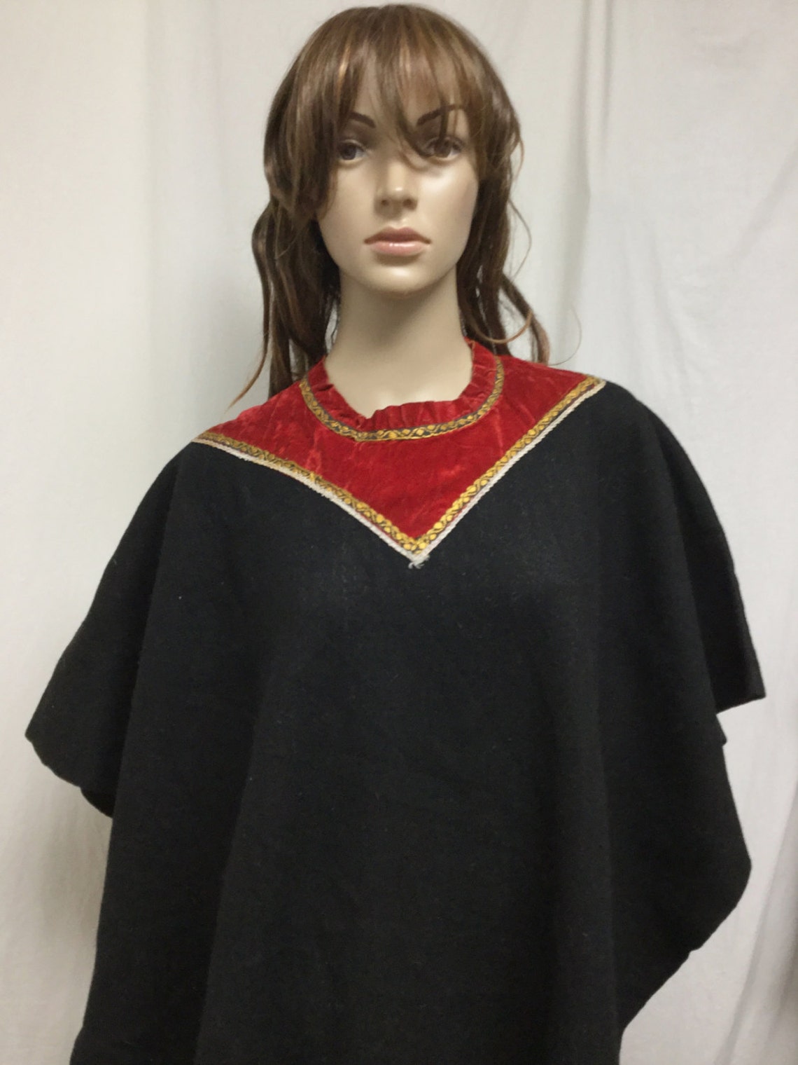 Poncho Top,indian Poncho,ethnic Large,poncho ,black ,red Velvet Collar ...