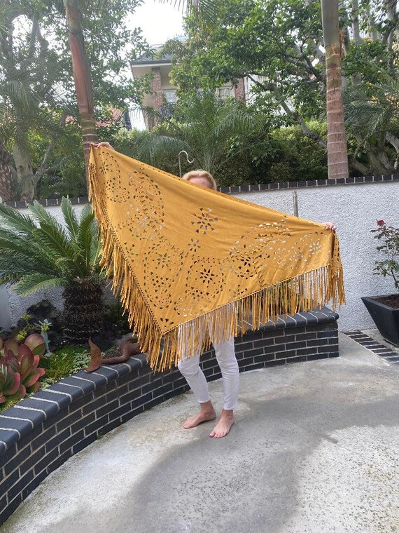 Gorgeous Flowy Ultra Suede Shawl Shawl Wrap Gold Fringed | Etsy Canada
