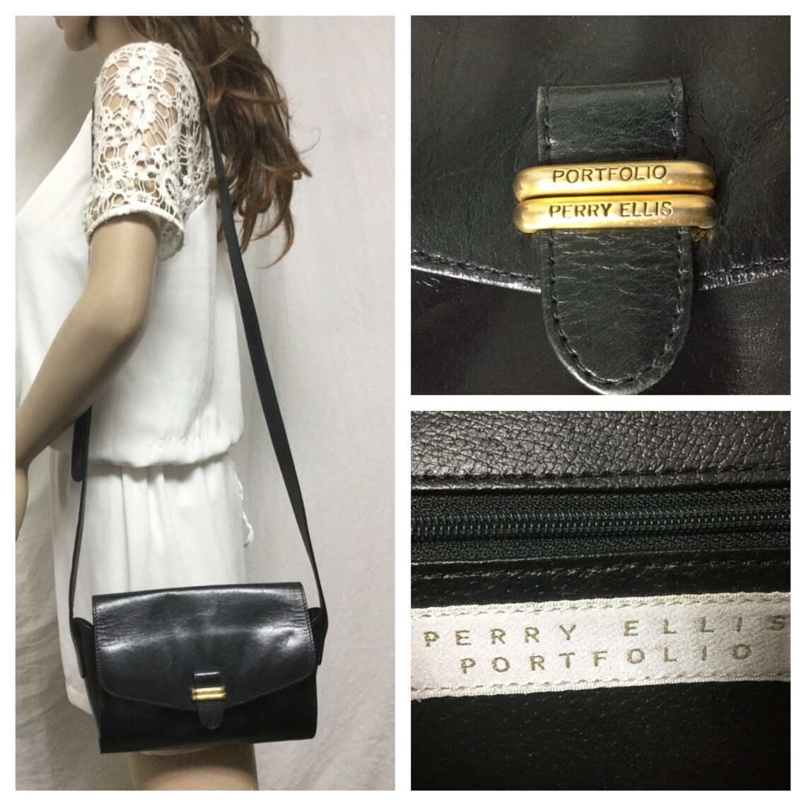 Perry Ellis Black Leather Pursebag Shoulder Bag purses - Etsy