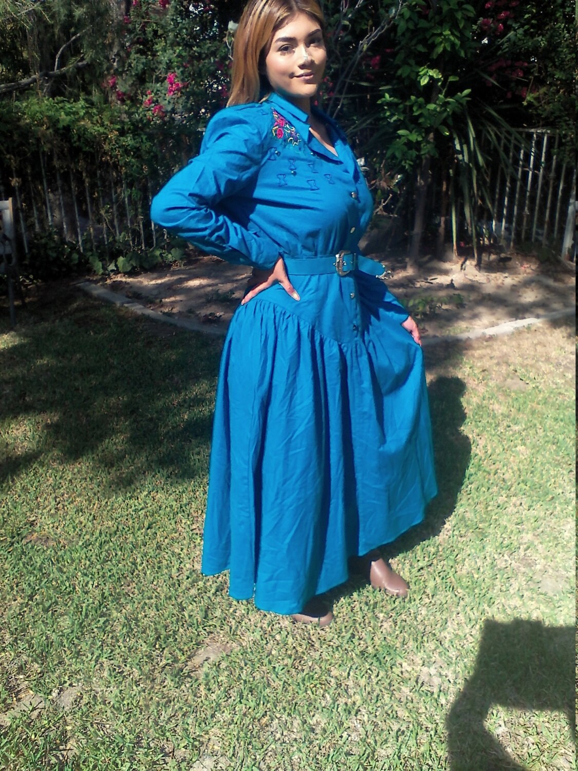 Two Step ,western Dress,9, Blue Dress,embroidered Dress, Belted, Size 9 ...