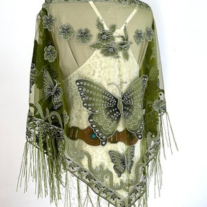 Semi Sheer Poncho, Green Butterfly, Beautiful, Handmade - Etsy