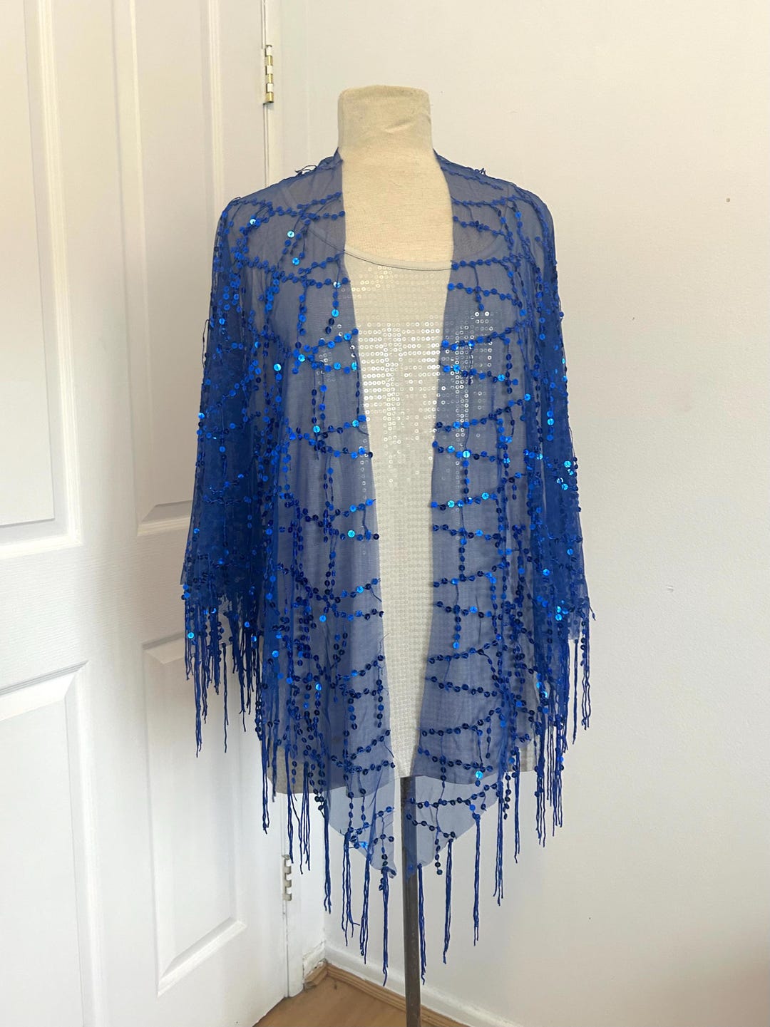 Large Sparkling Royal Blue Sequin Wrap, Shawl, Semi Sheer - Etsy