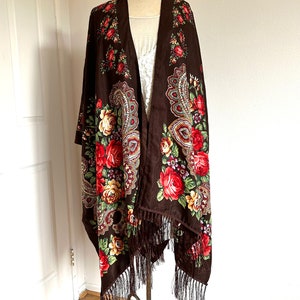 Plus Size, Shawl With Sleeves, Chocolate Brown, Floral Cape, Portuguese ...