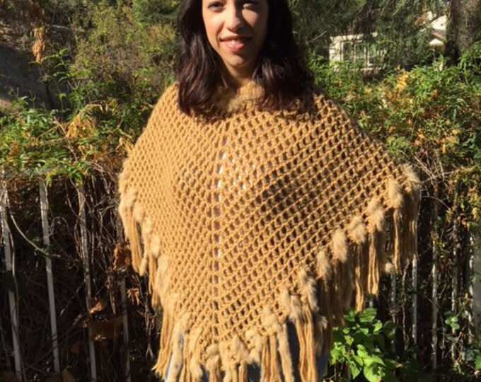 Poncho Top, Net Poncho, Tan Fur Trims - Etsy