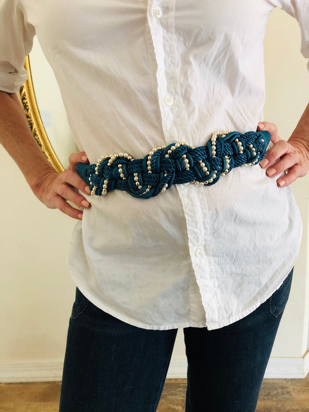 Blue Braided Cumber Bun Belt, Gold, Tan, Purple, Stretch Belt - Etsy