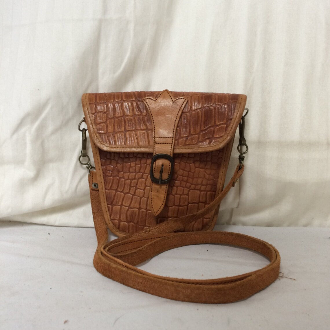Leather Bagcroc Embossed Brown Leather Purseshoulder Bag | Etsy