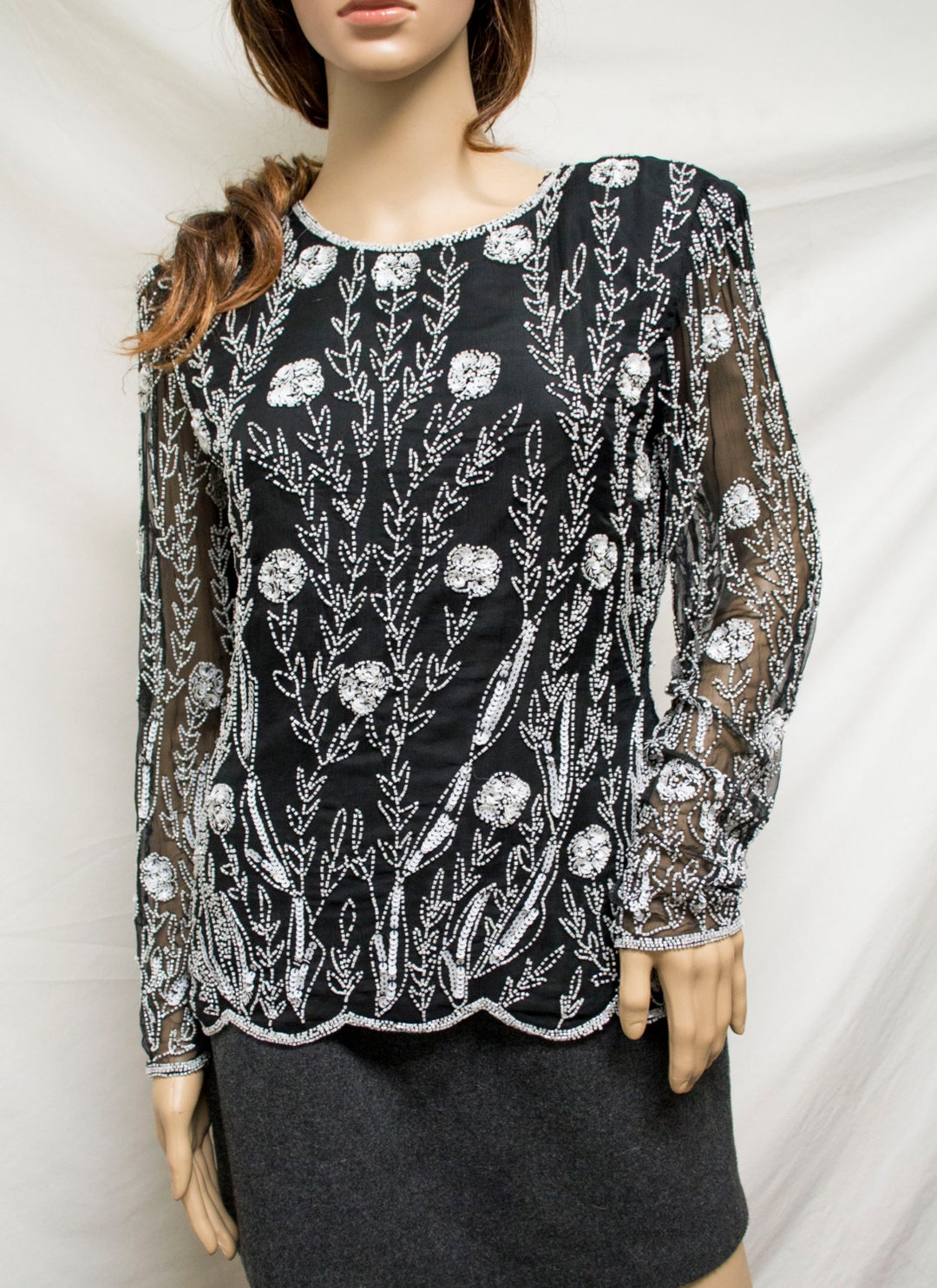 Stenay,beaded Top, Back ,white ,beads, Long Sleeve,shirt ,women's Small ...