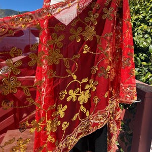 Red Kimono, Gold Sequin, Semi Sheer, Cover, Wrap, Robe - Etsy