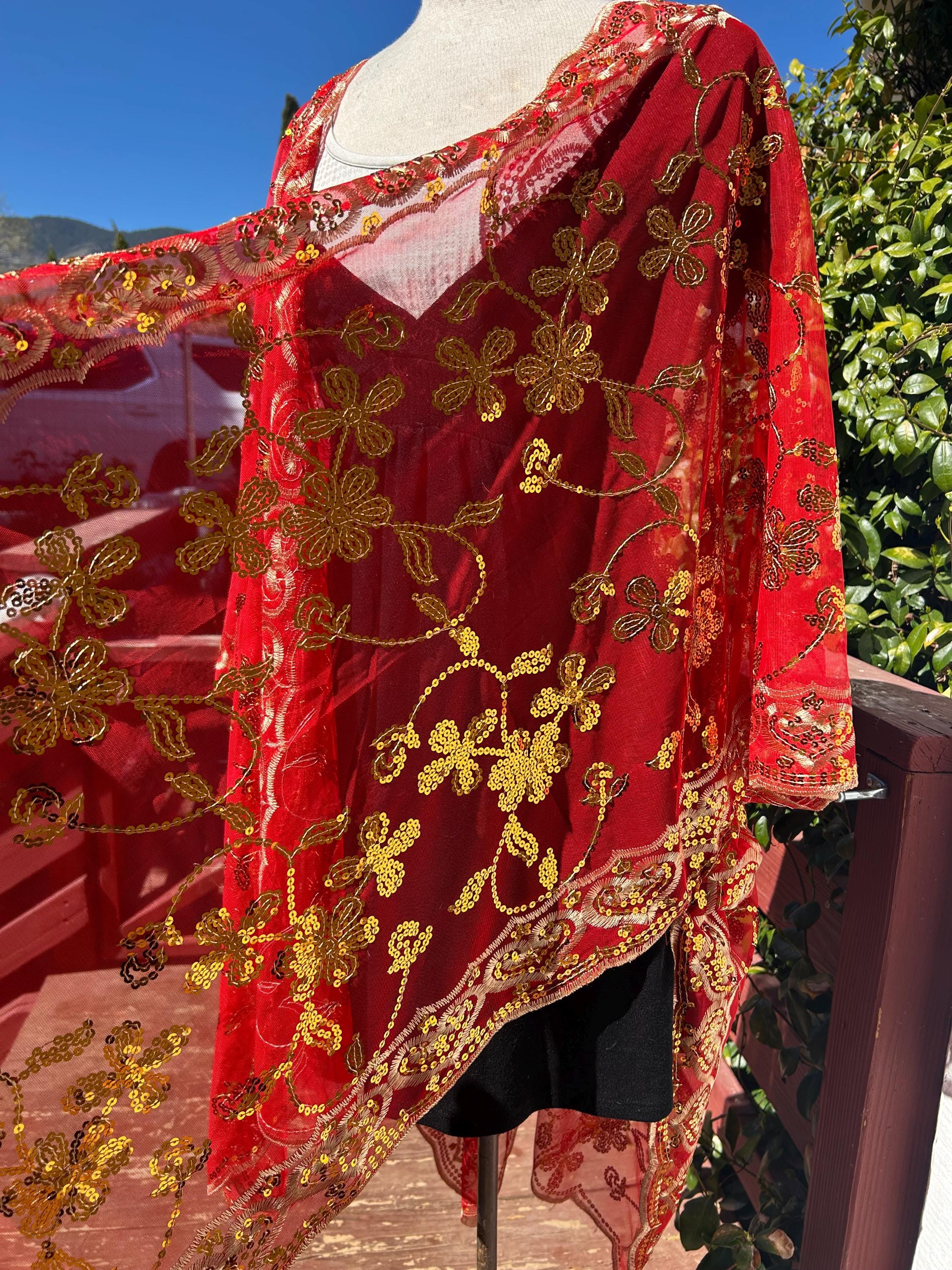 Red Kimono, Gold Sequin, Semi Sheer, Cover, Wrap, Robe - Etsy