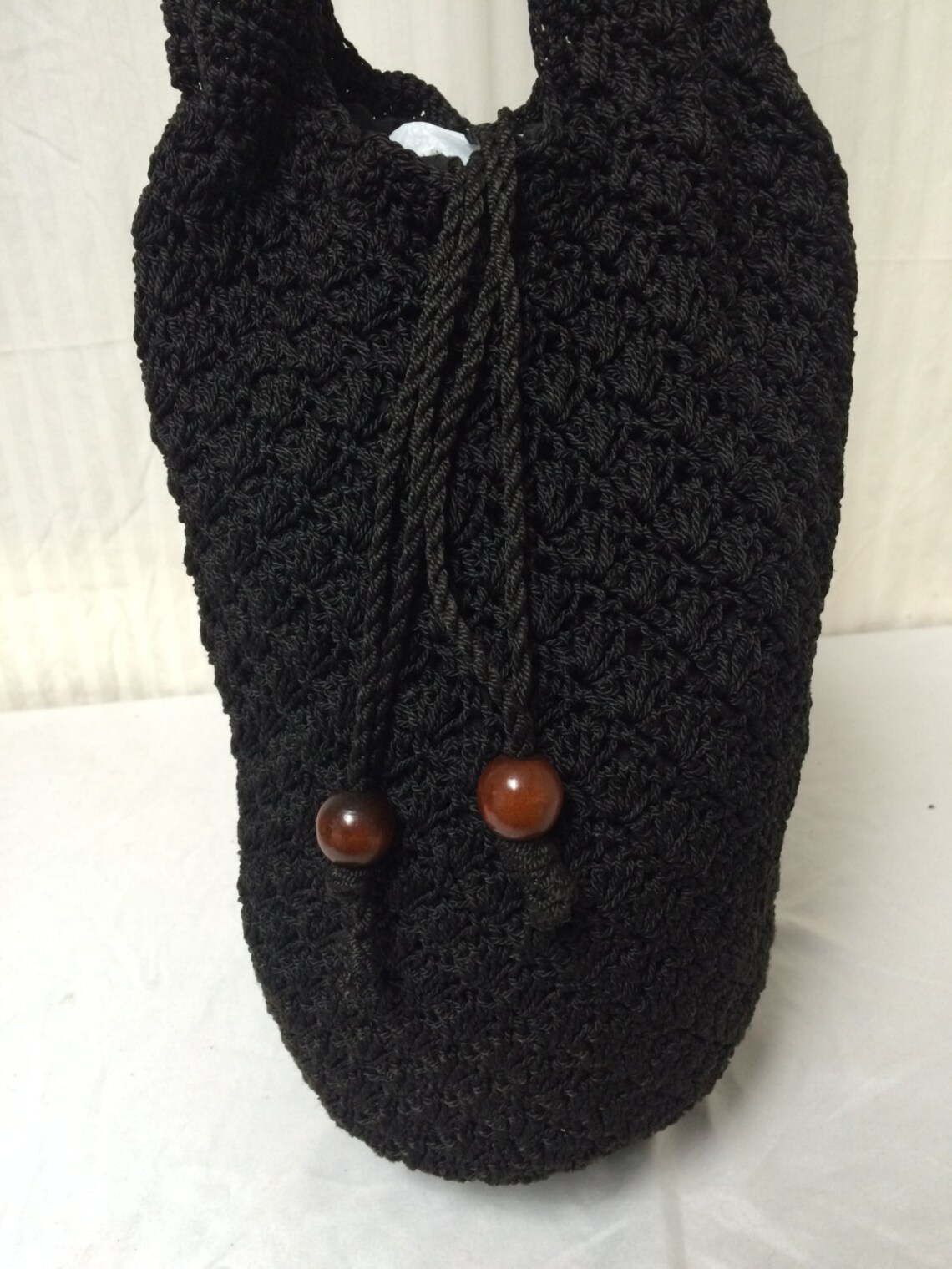 Black Knit Bucket Bag Cinch Pursebag Shoulder Bag - Etsy