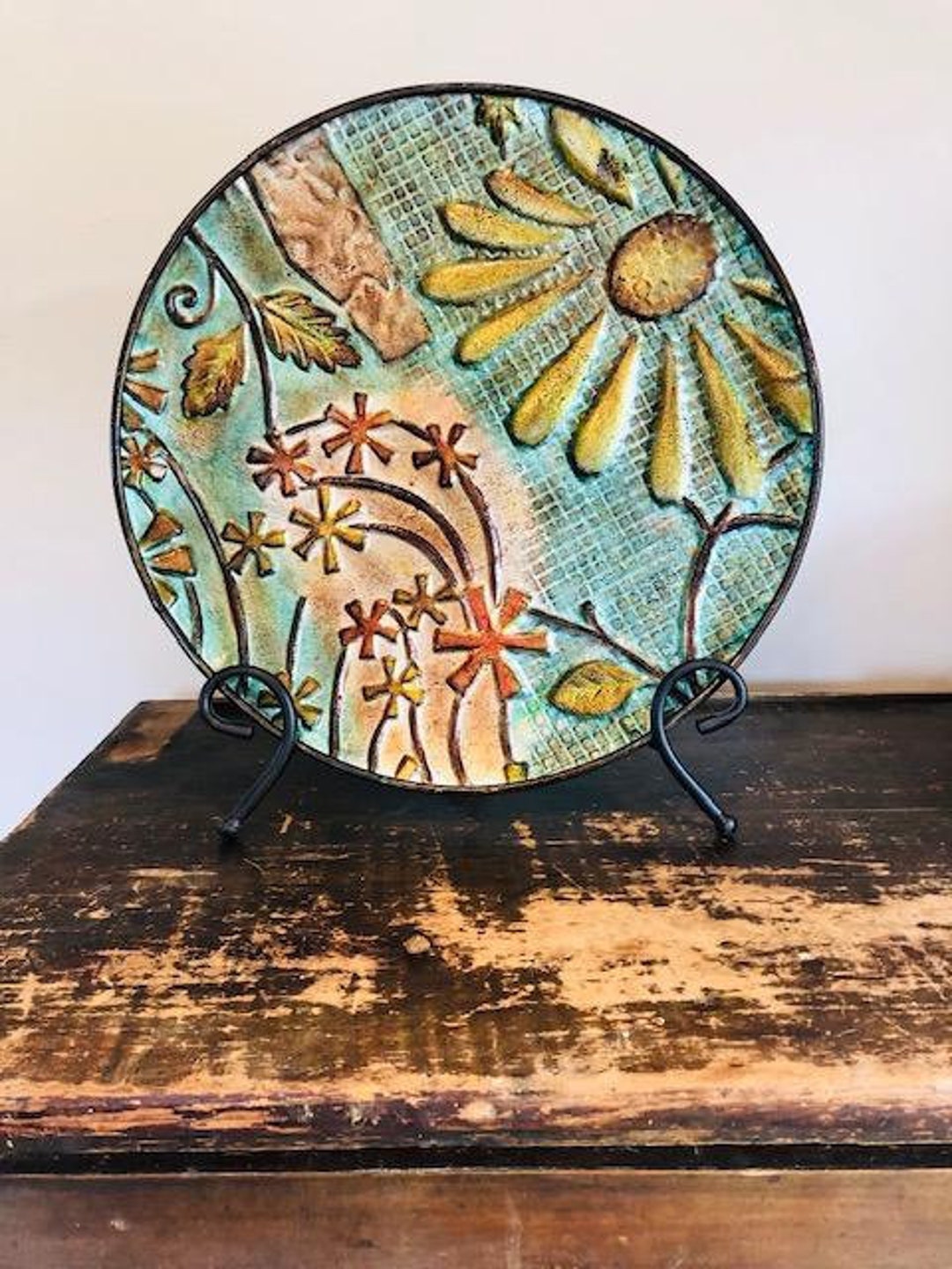 Pressed Metal Plate, Display Plate, Easel ,stand ,18" ,green, Blue - Etsy