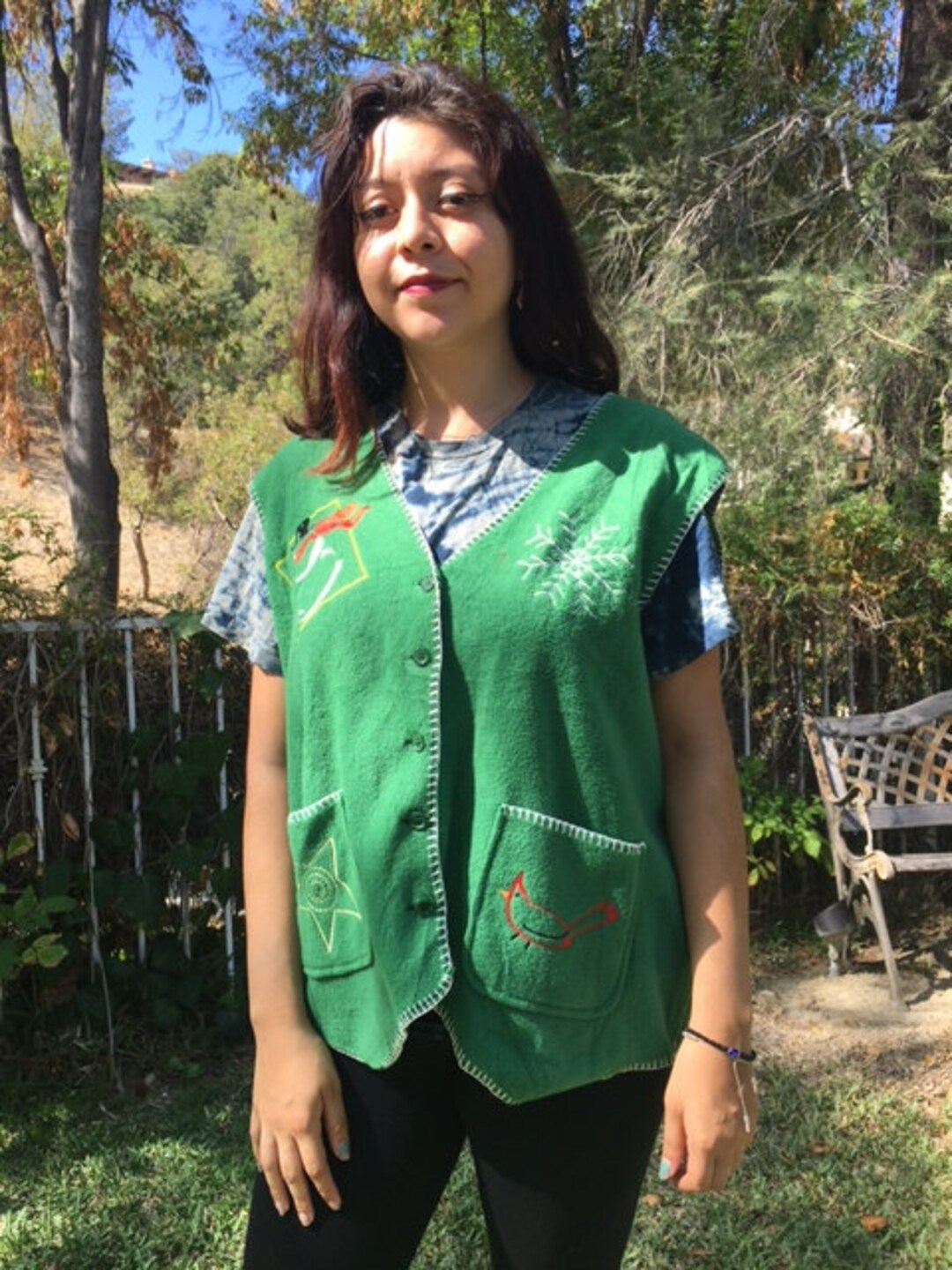 Ugly Christmas Fuzzy Flannel Vest 2X Green Embroidered Vest - Etsy