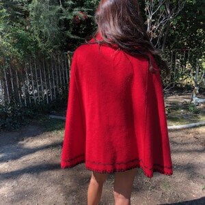 Poncho Top, Red Wool Poncho,cape,red ,wool Poncho,embroidered,llama ...