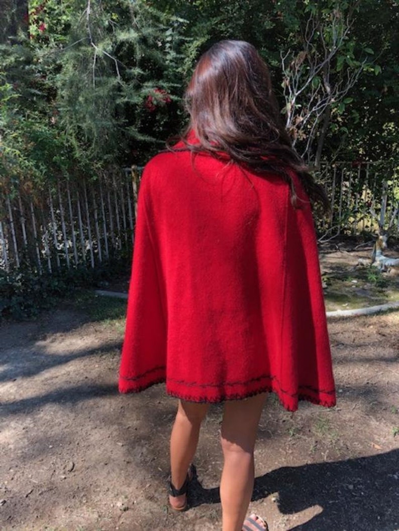Poncho Top Red Wool Ponchocapered wool | Etsy