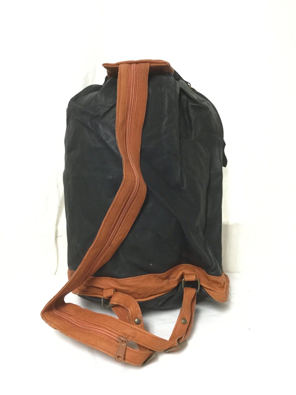 Backpack Bag Black Leather backpack brown Trim - Etsy