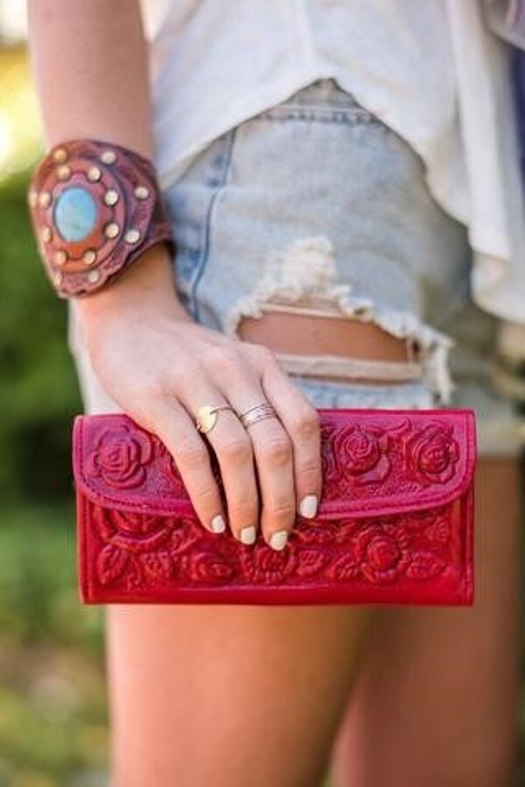 Red Leather Wallet, Roses,tooled Leather,red Rose,rose Wallet - Etsy