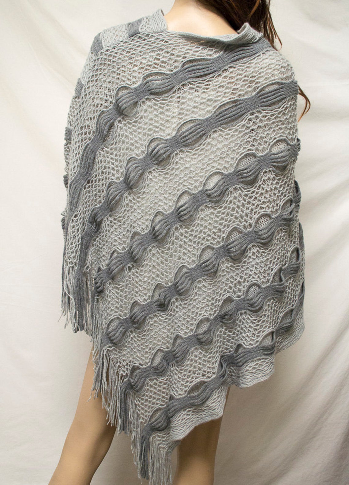 Large Soft Gray Poncho Fringed Poncho Top - Etsy