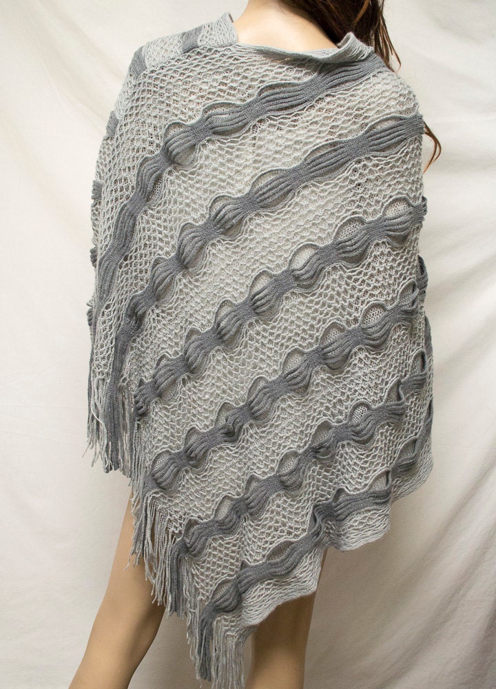 Large Soft Gray Poncho Fringed Poncho Top - Etsy