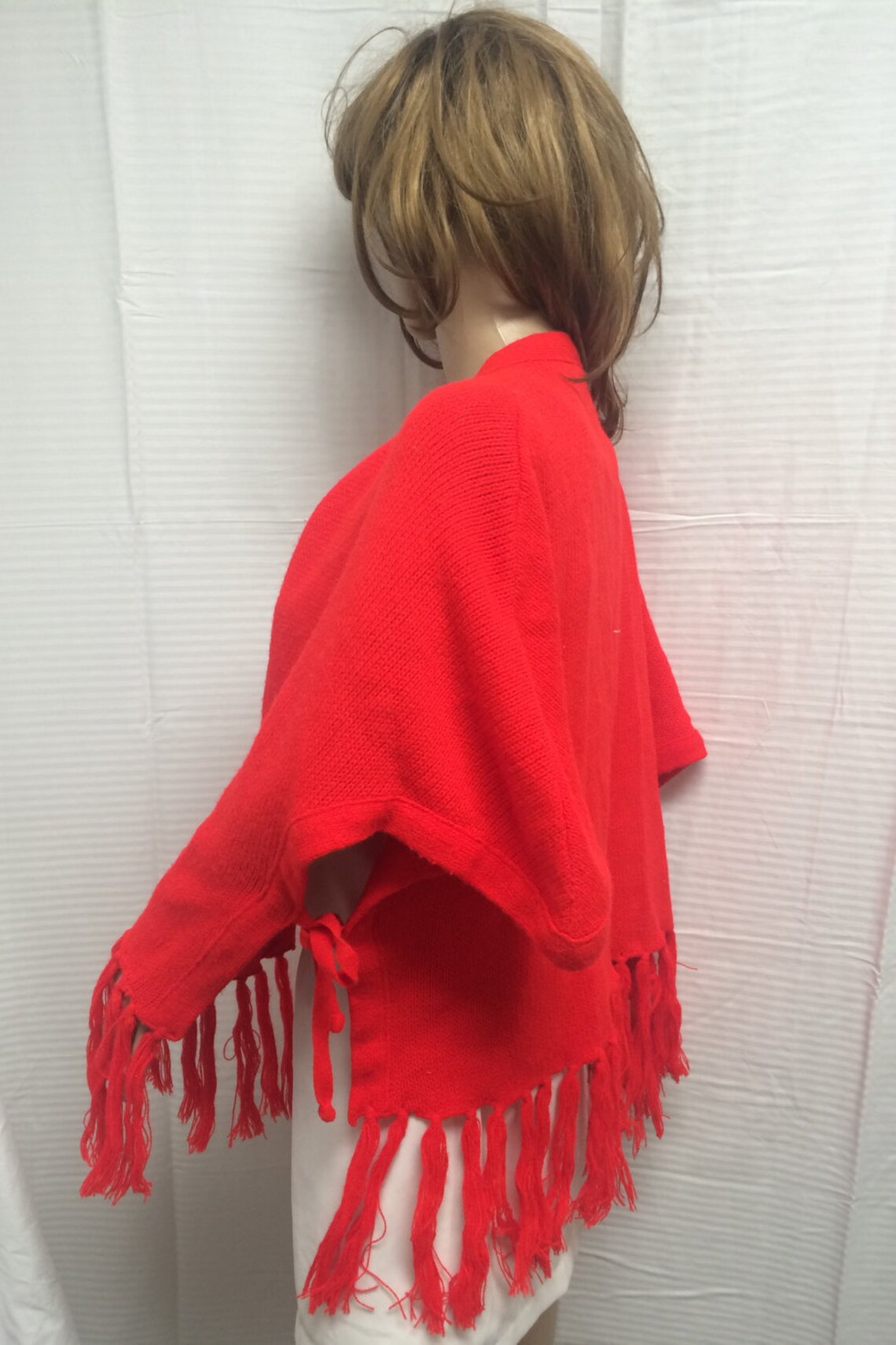 Red Knit Shawl Red Knit Wrap Shawl Wrap Fringed - Etsy