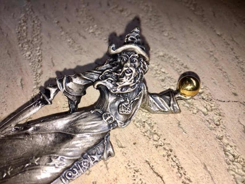Pewter Wizardflying Wizard With Sword and Gold Magic - Etsy