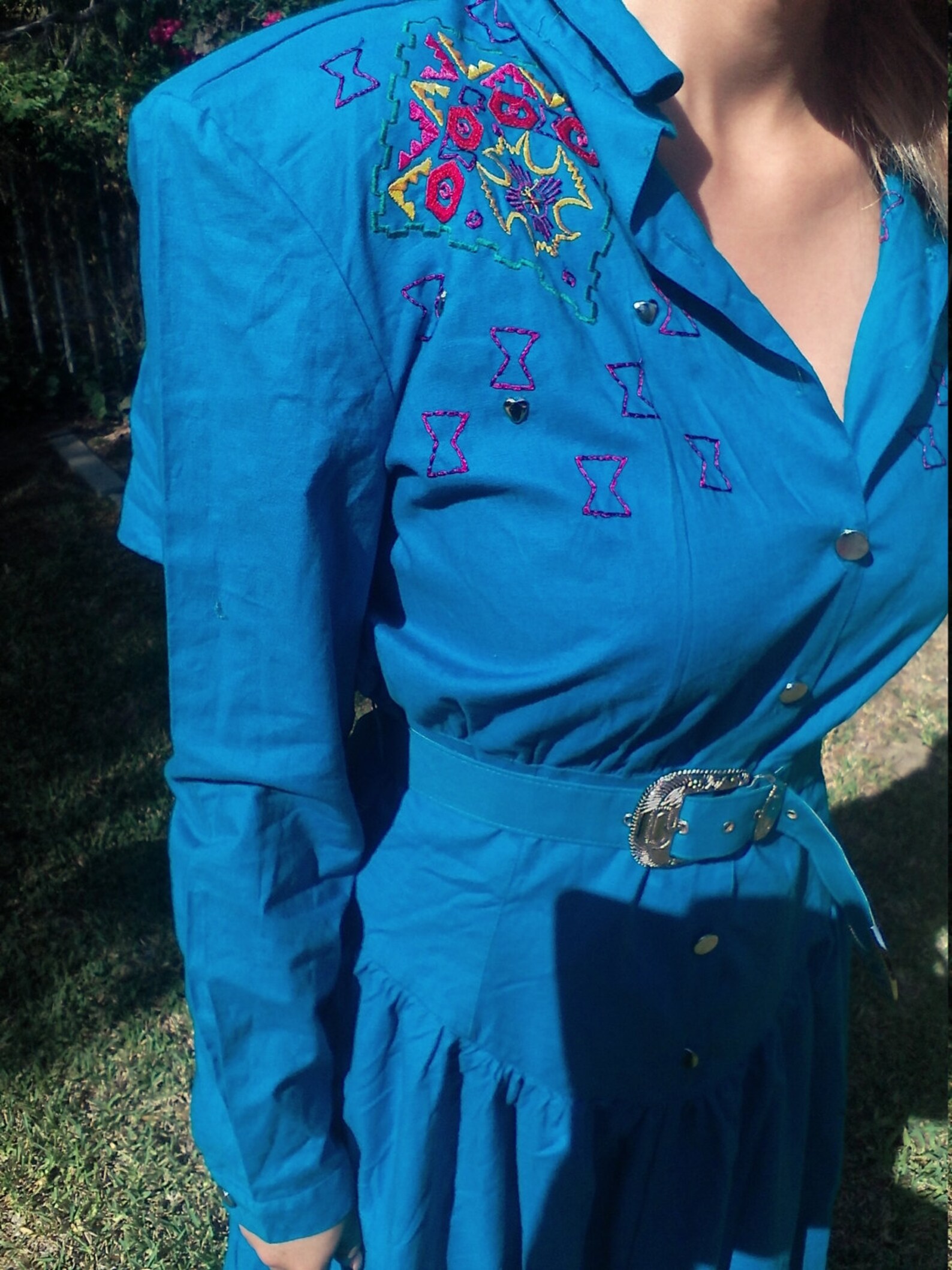 Two Step ,western Dress,9, Blue Dress,embroidered Dress, Belted, Size 9 ...