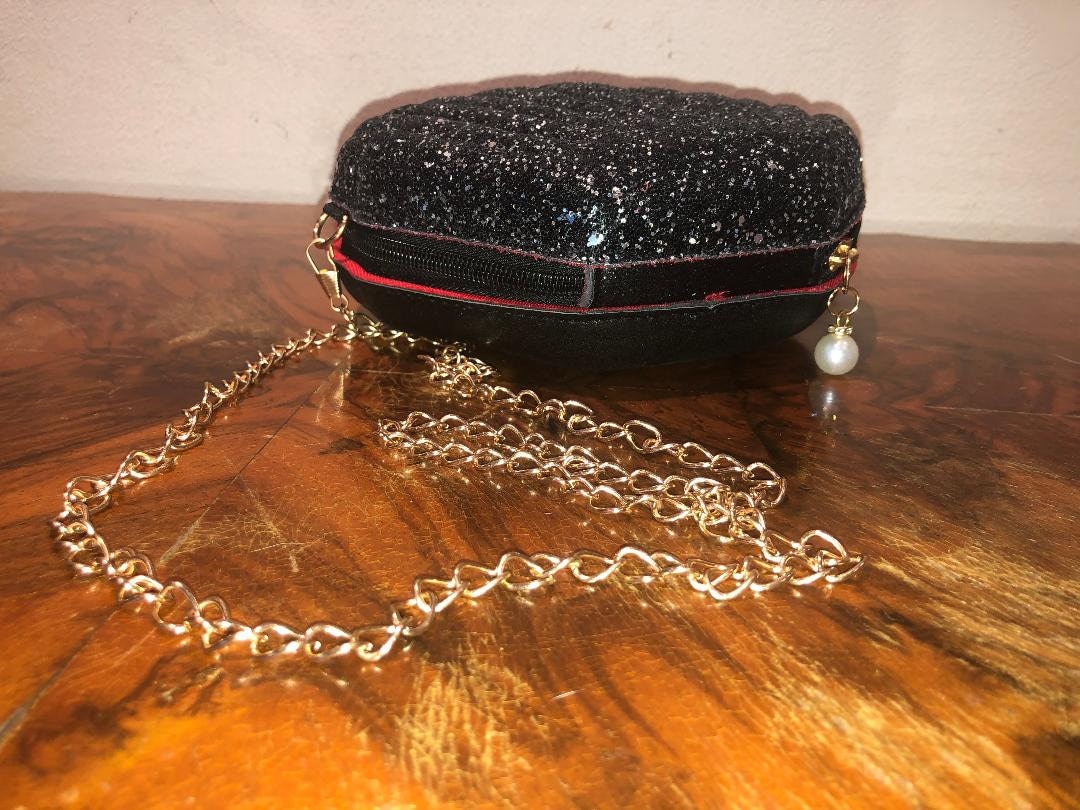 Sparkling Black shell purse shoulder bag Formal purse Fan | Etsy