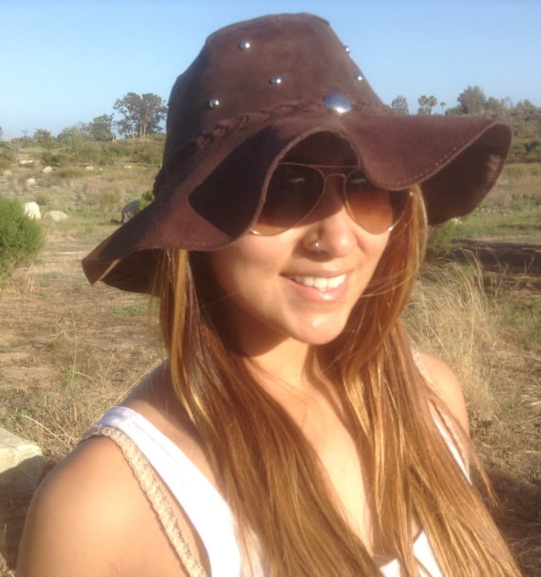 Suede Leather Hat, Floppy Hat,hippie Hat,western, Boho, Suede, Studded ...