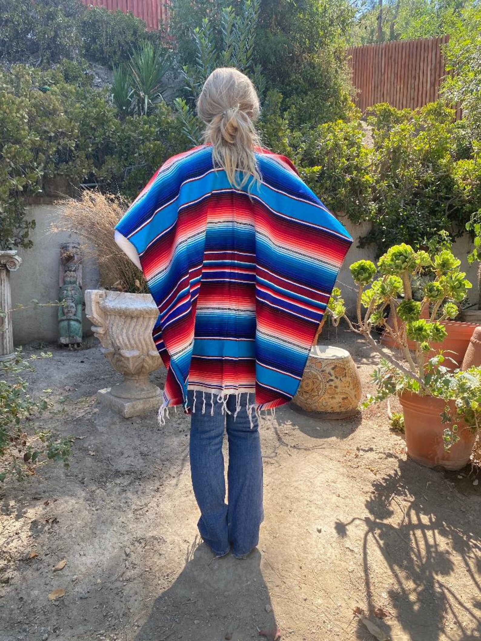 Large Serape Poncho mexican Rainbow Blanket Ponchocoat - Etsy