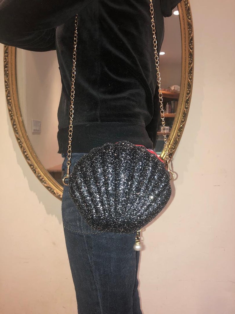 Sparkling Black Shell Purse Shoulder Bag Formal Purse Fan - Etsy
