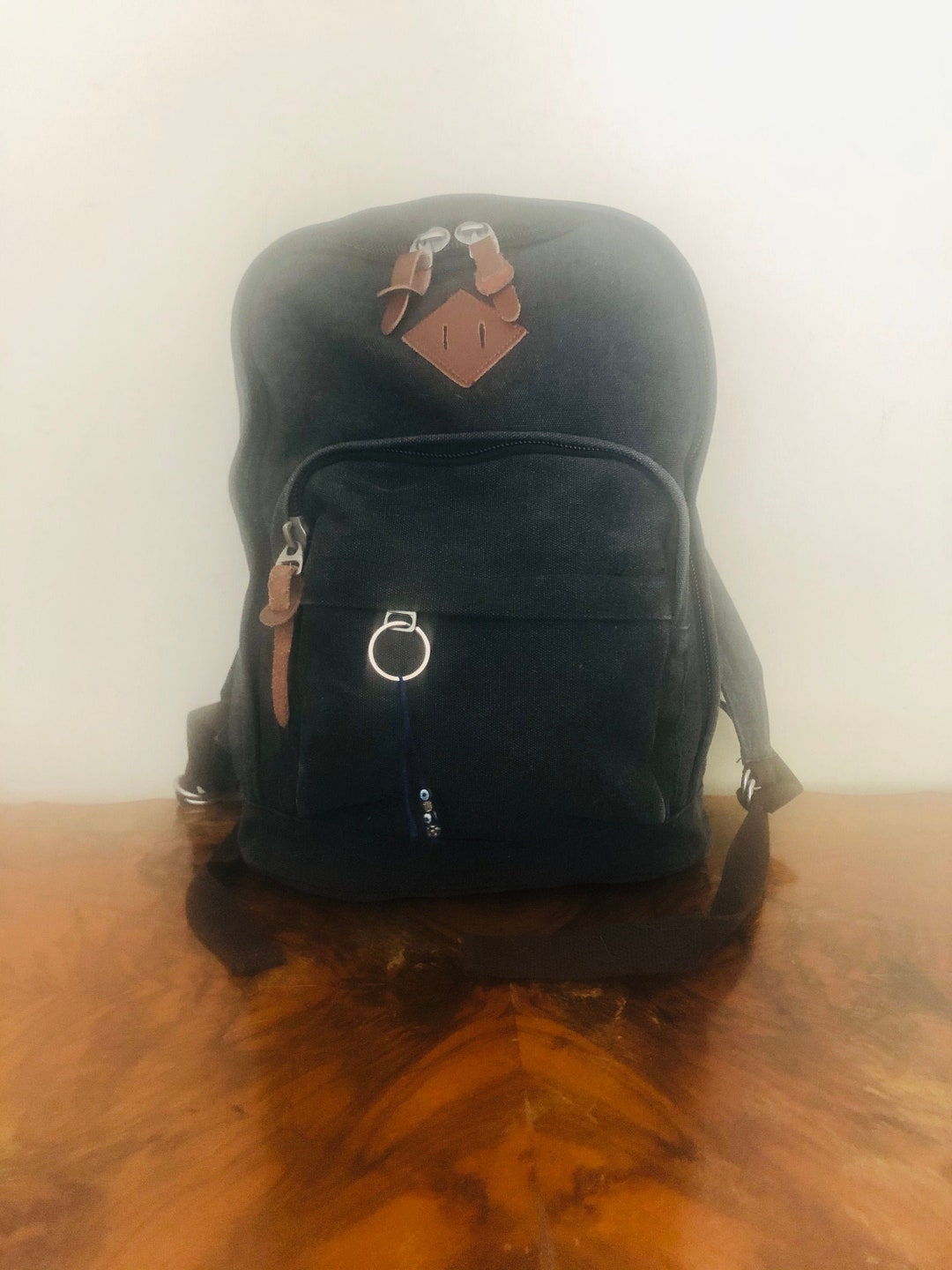 Large Gray Canvas Backpack, Backpack Bag, Leather Trims - Etsy