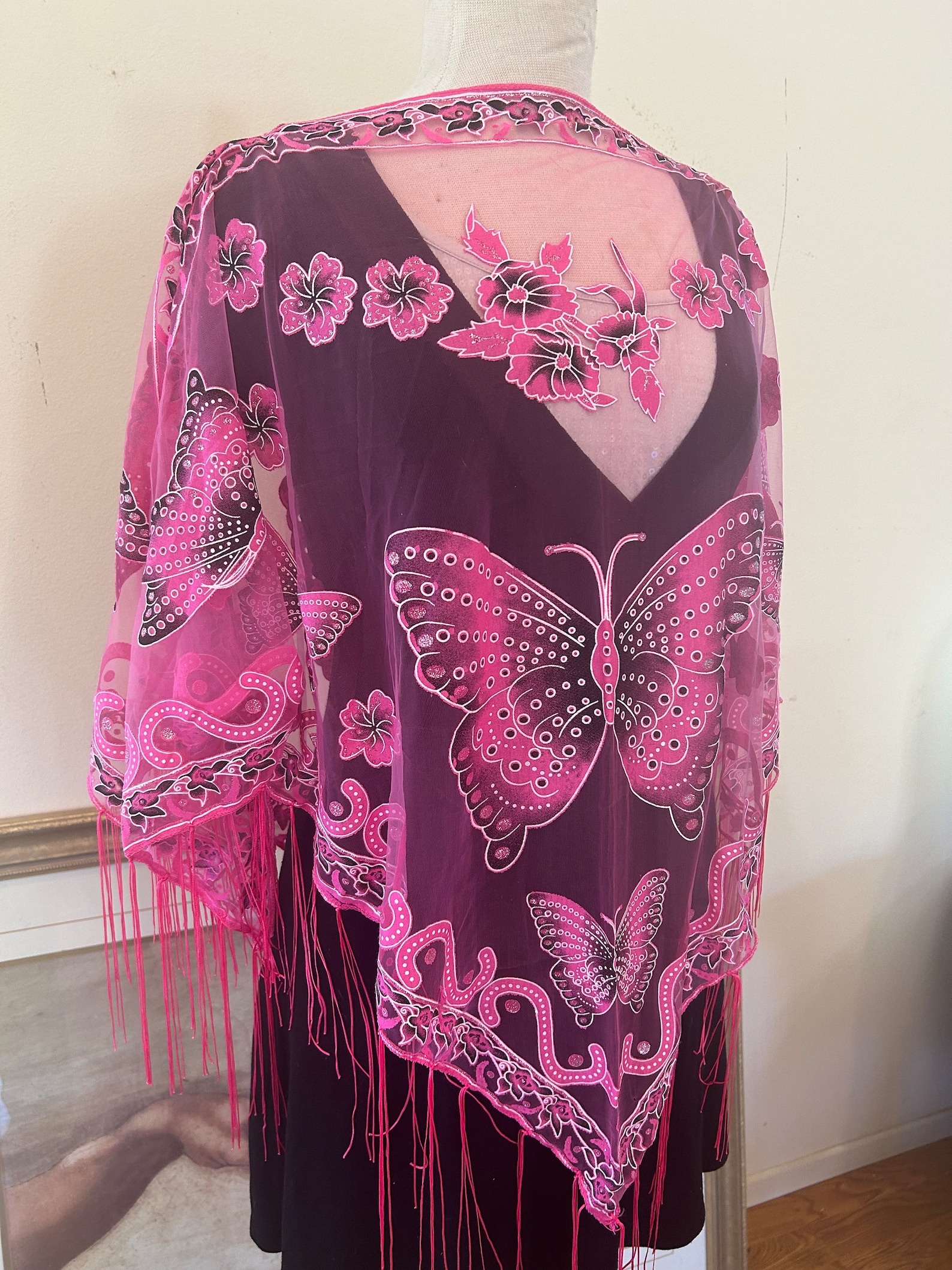 Semi Sheer Poncho, Butterfly, Beautiful, Handmade, Poncho Top - Etsy