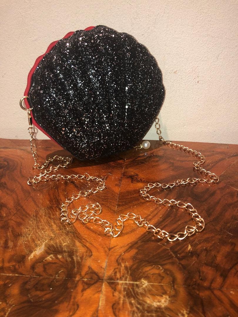 Sparkling Black shell purse shoulder bag Formal purse Fan | Etsy