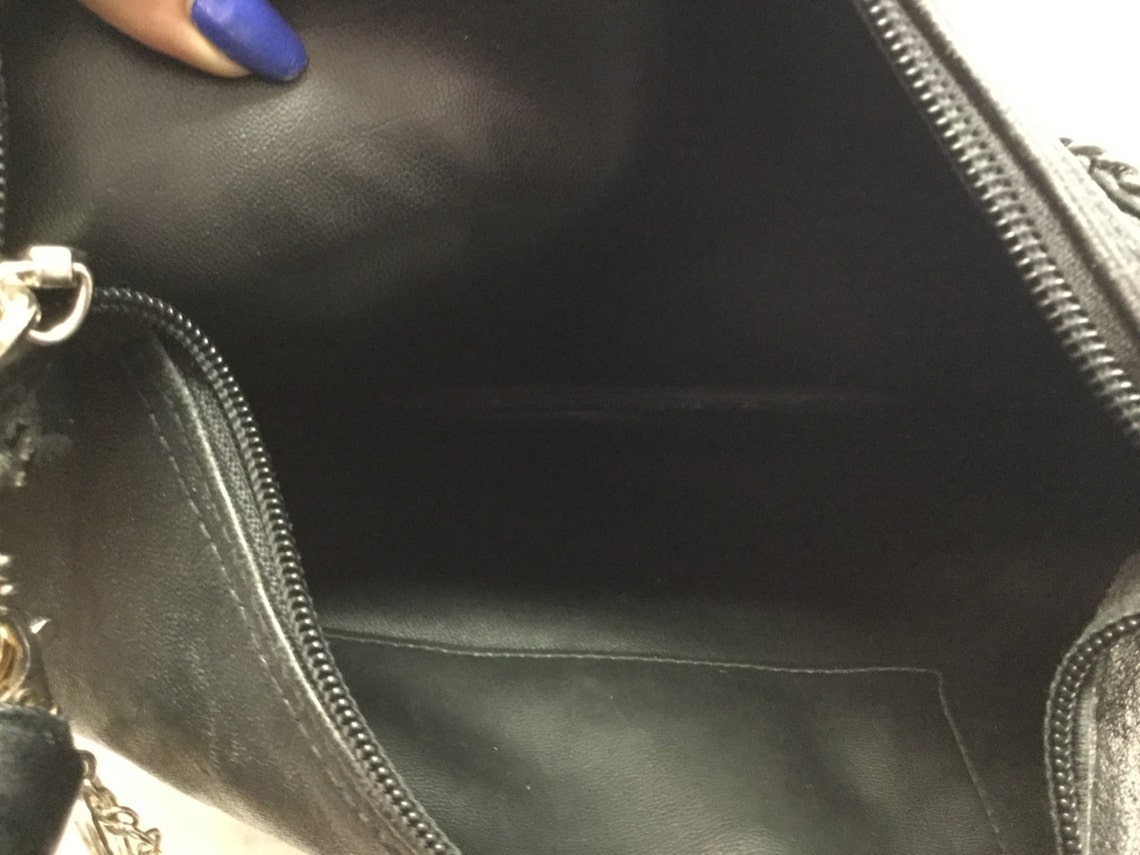 Black Faux Leather Purse Bag Silver Chains Shoulder Bag | Etsy