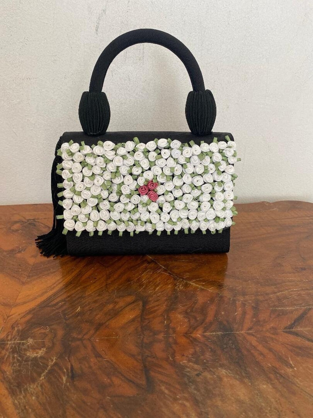 Black Formal Purse,handbag ,rose, Rosettes, Shoulder Bag - Etsy