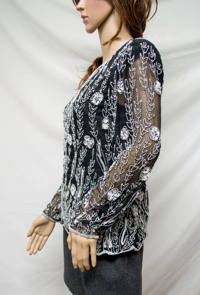 Stenay,beaded Top, Back ,white ,beads, Long Sleeve,shirt ,women's Small ...