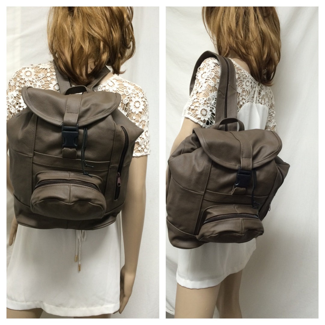 Backpack Bag,leather Backpack, Large ,matte Gray,brown, Leather ,back ...
