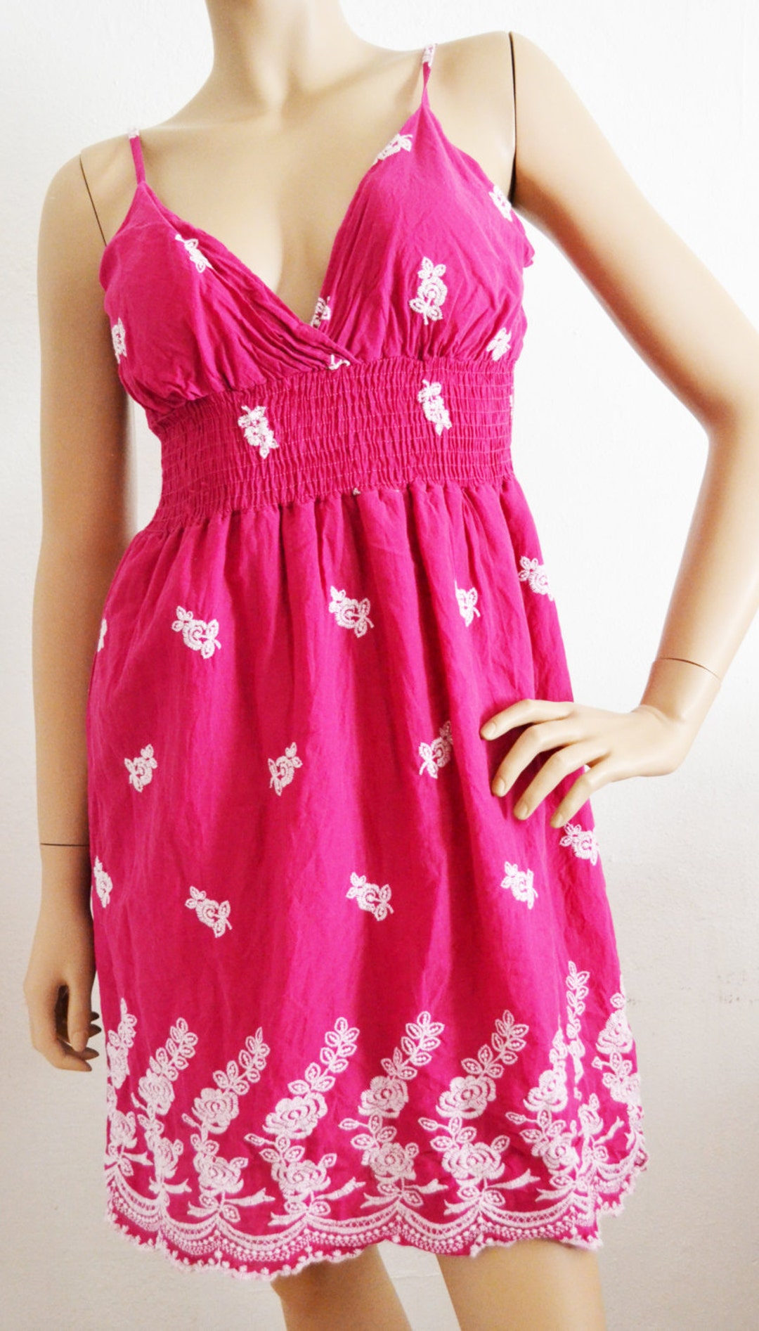 Pink Cotton Dress, Pink,dress, Magenta, Summer Dress,embroidered Dress ...