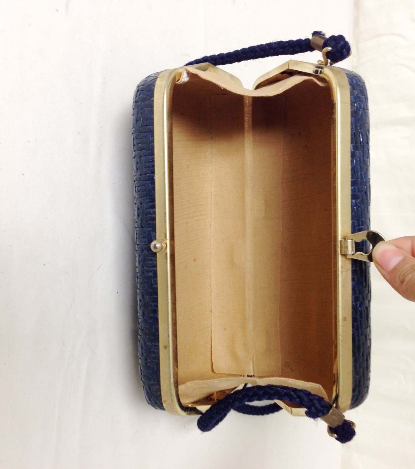 Vintage Box Pursebag Woven Straw Dark Blue Shoulder bag | Etsy