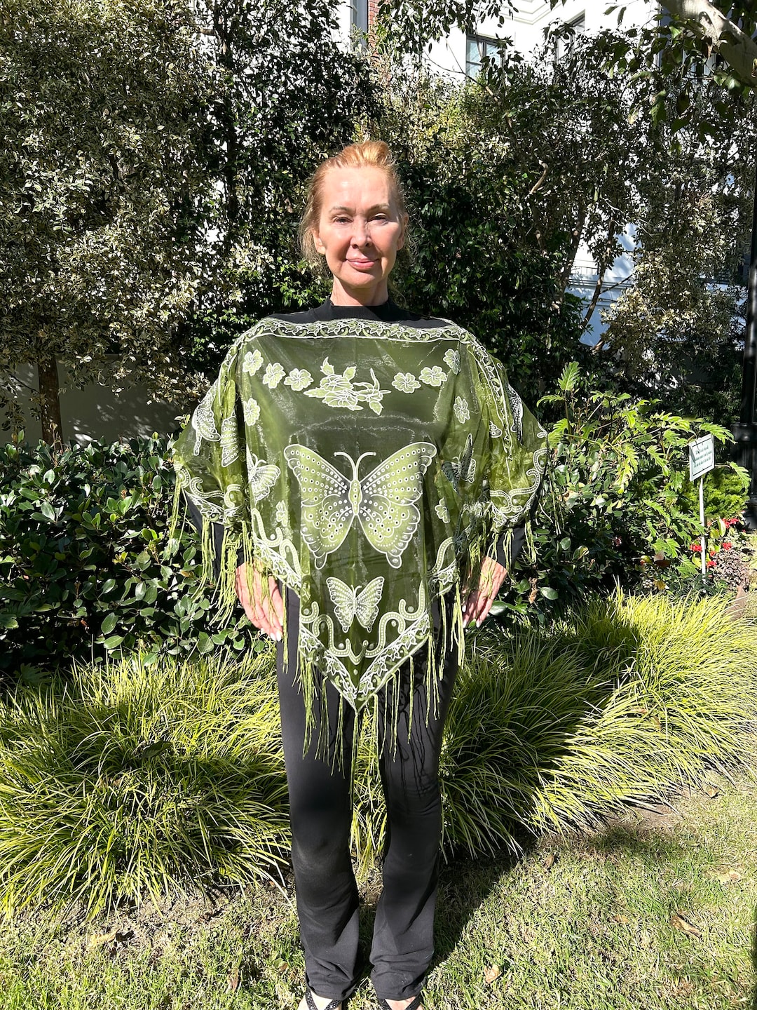 Semi Sheer Poncho, Green Butterfly, Beautiful, Handmade - Etsy
