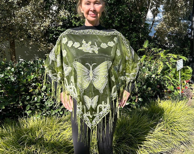 Semi Sheer Poncho, Green Butterfly, Beautiful, Handmade - Etsy