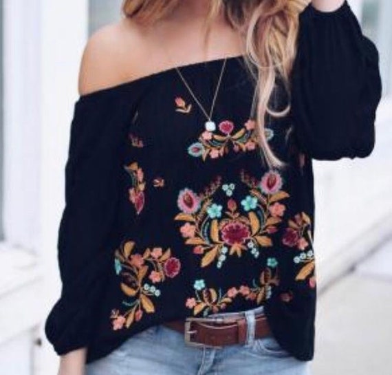 Long Sleeveembroidered Blouse Boho Top off the - Etsy
