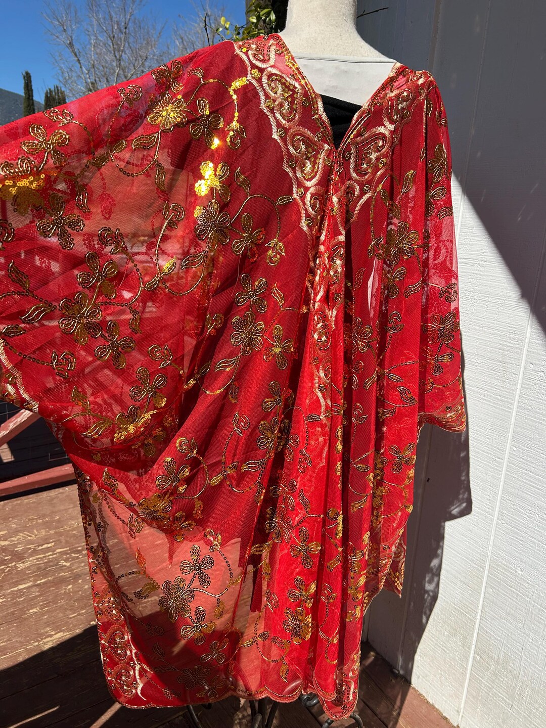 Red Kimono, Gold Sequin, Semi Sheer, Cover, Wrap, Robe - Etsy