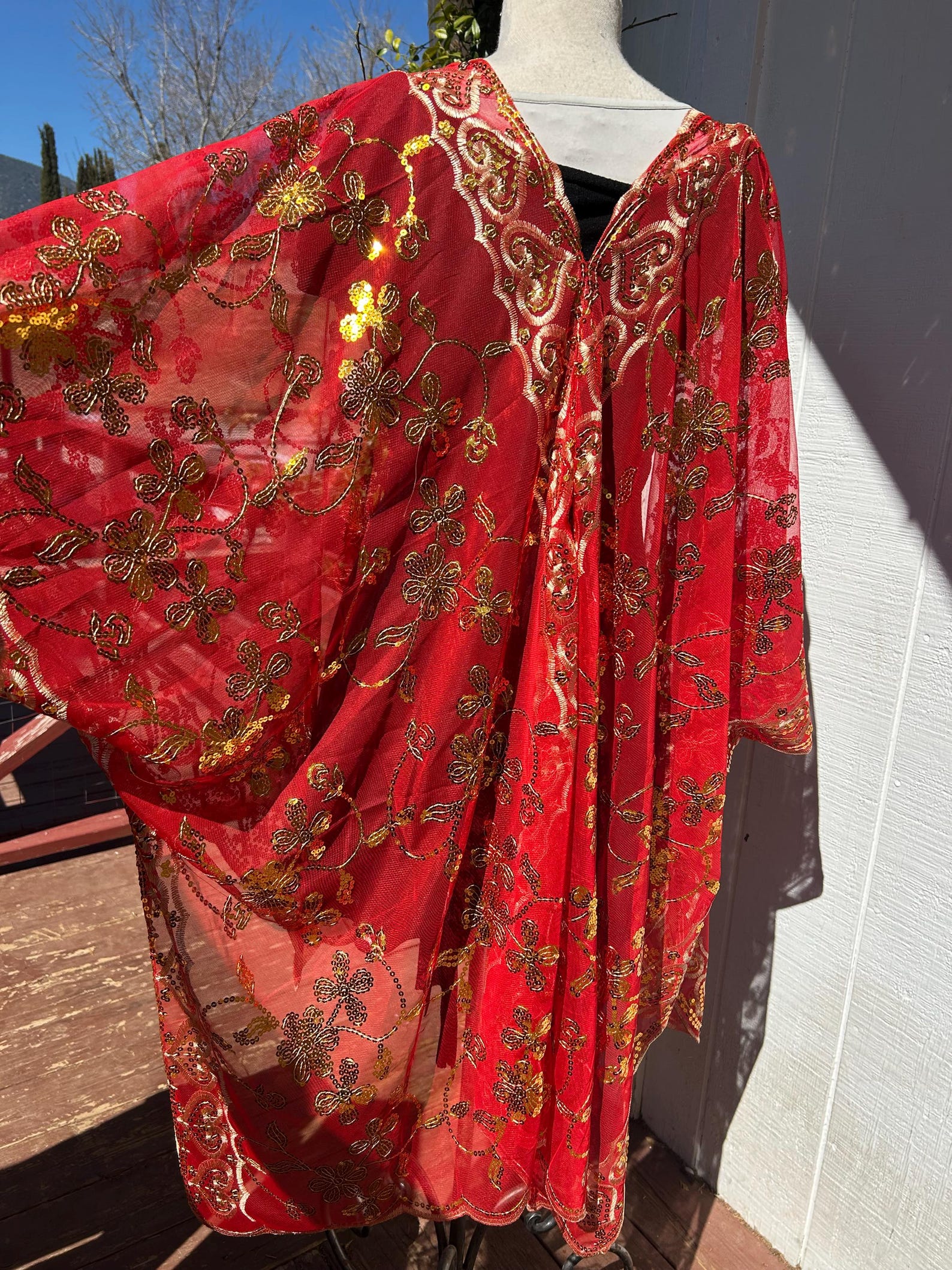 Red Kimono, Gold Sequin, Semi Sheer, Cover, Wrap, Robe - Etsy