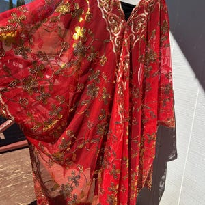 Red Kimono, Gold Sequin, Semi Sheer, Cover, Wrap, Robe - Etsy